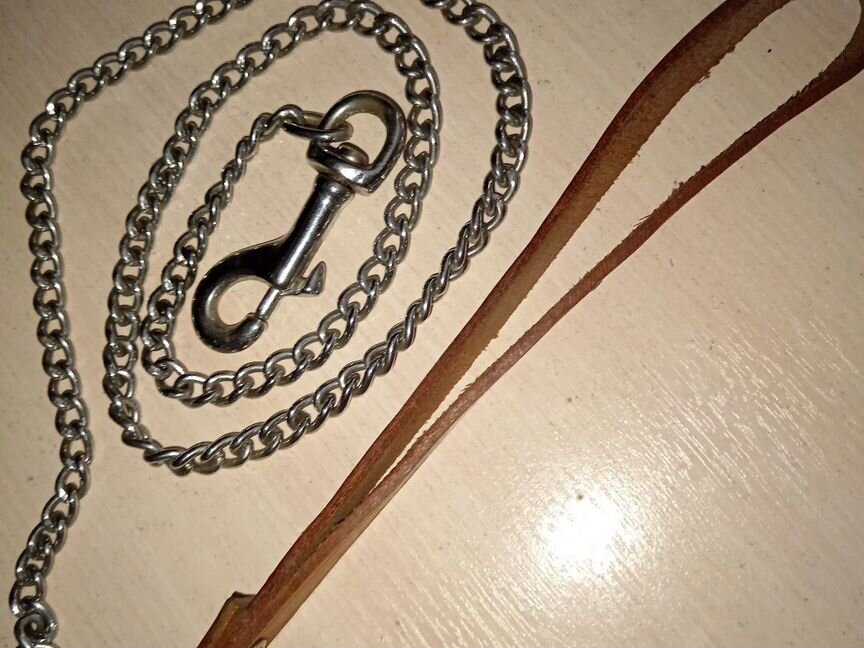 Поводок цепной с рукояткой из натуральной кожи