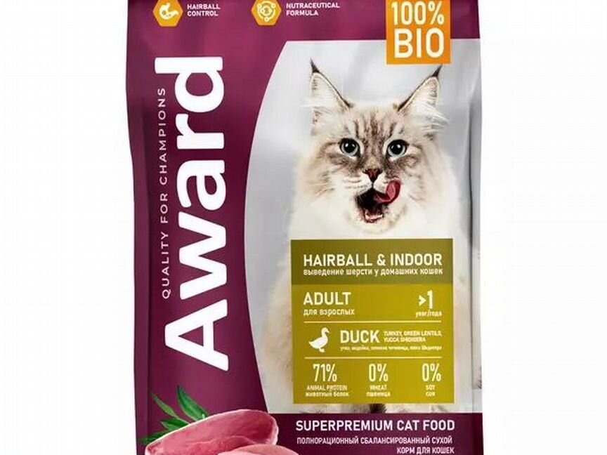 Корм для кошек award Hairball с зеленой чечевицей