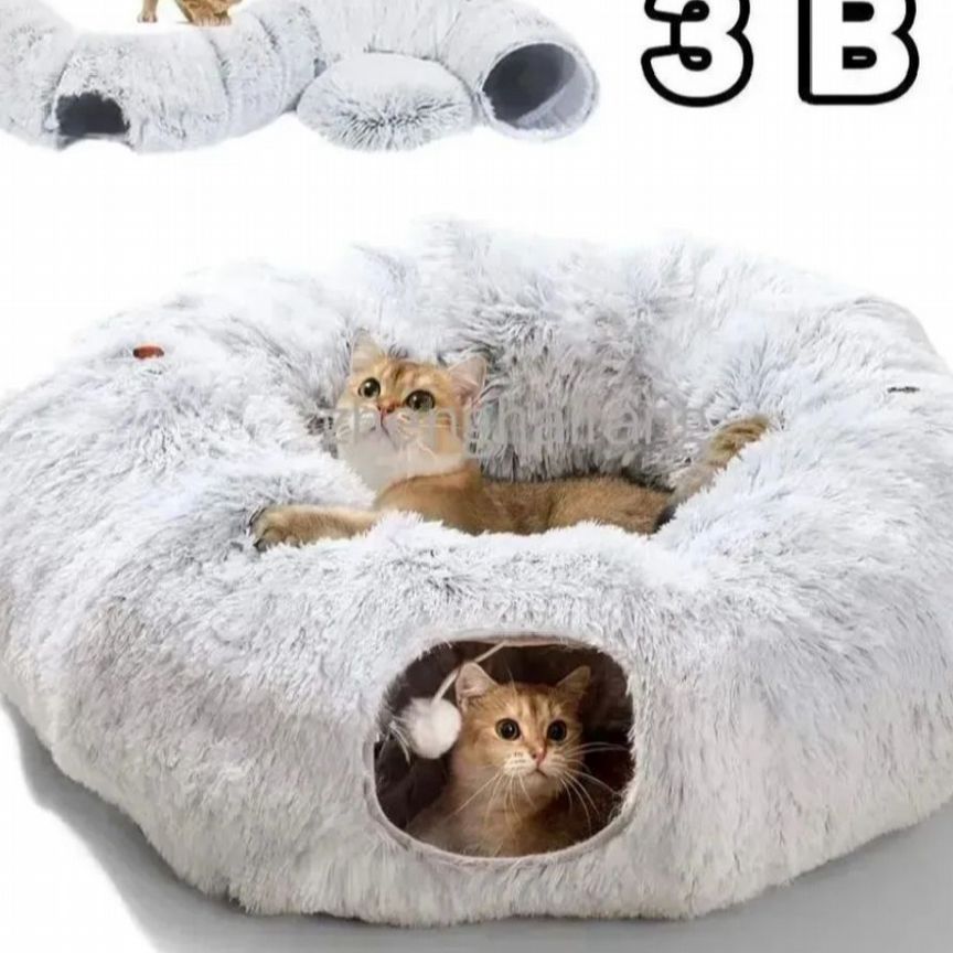 Игровой, меховой с мягкой лежанкой для кошек