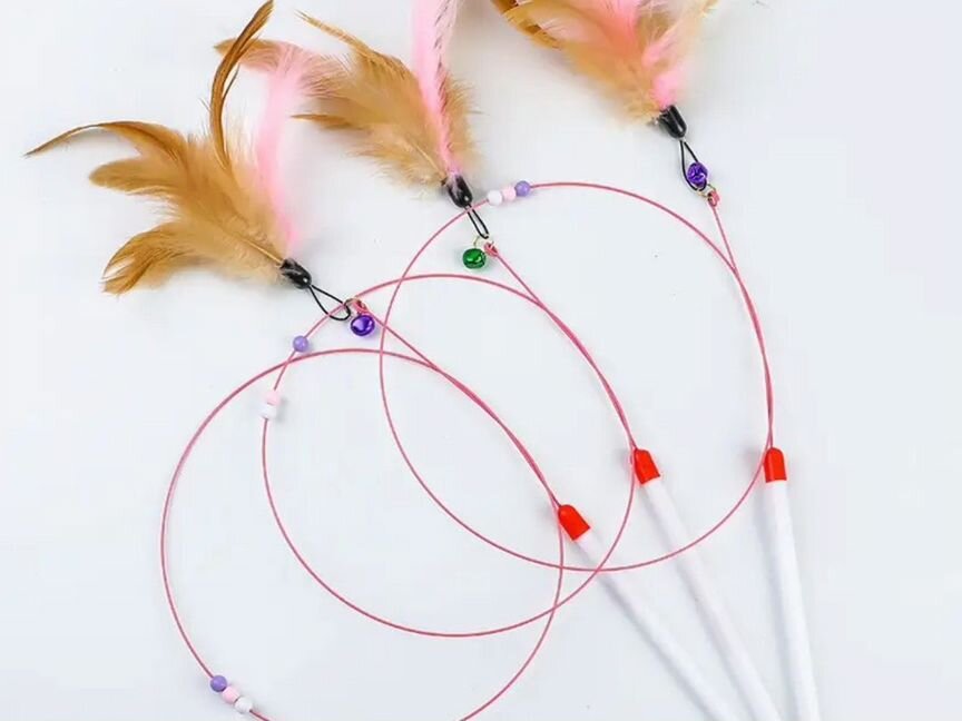 Игрушка-дразнилка для кошек, с удочкой, с перьями