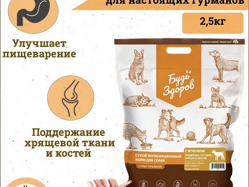 Сухой корм для собак Будь Здоров с ягнёнком 2,5кг