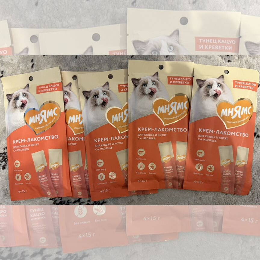 Мнямс крем-лакомство для кошек тунец и креветки