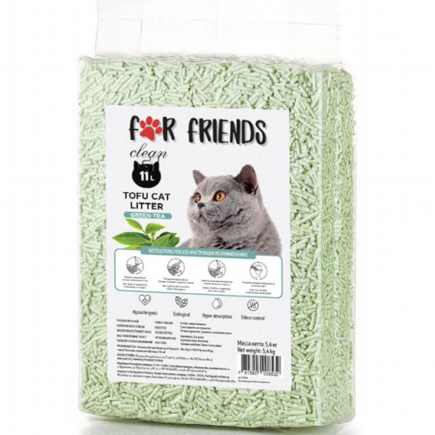 Наполнитель FOR friends Tofu Green Tea комкующийся, с ароматом зеленого чая - 11 л