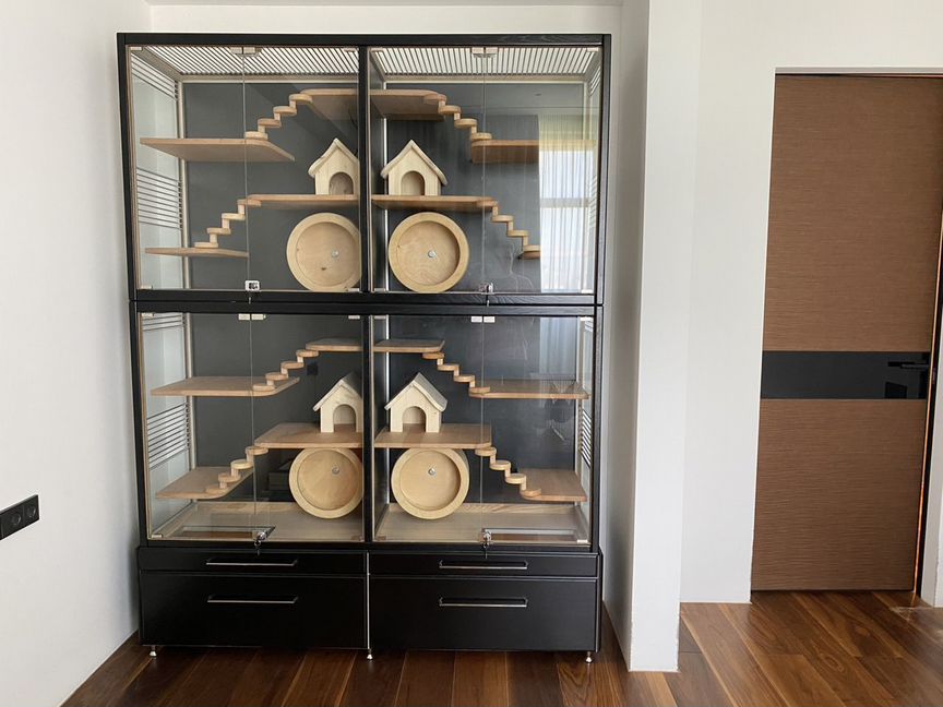 Дубовая витрина для шиншилл, дегу на 4 секции