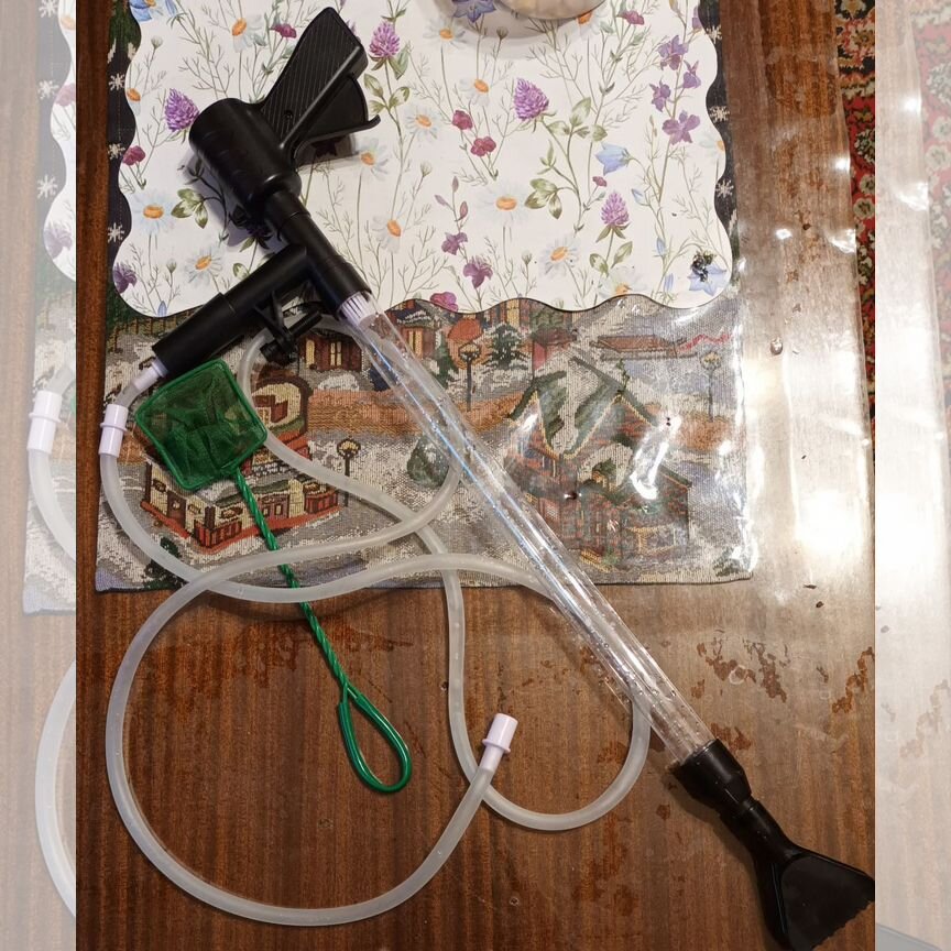 Сифон для чистки аквариума и сачок для рыбок