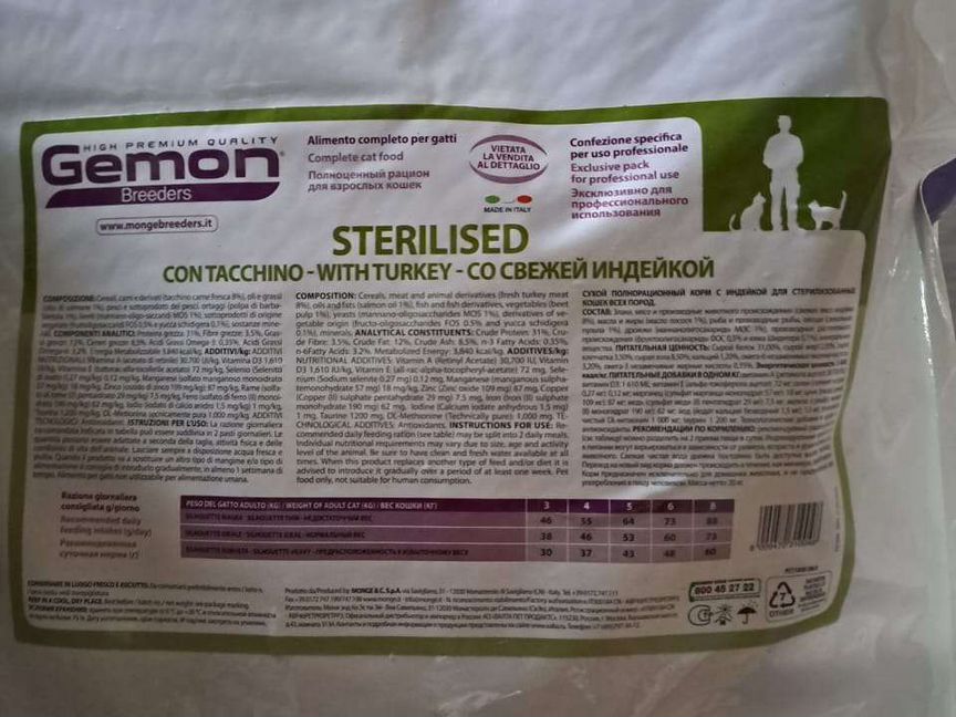 Корм Gemon sterilised для кошек 20 кг
