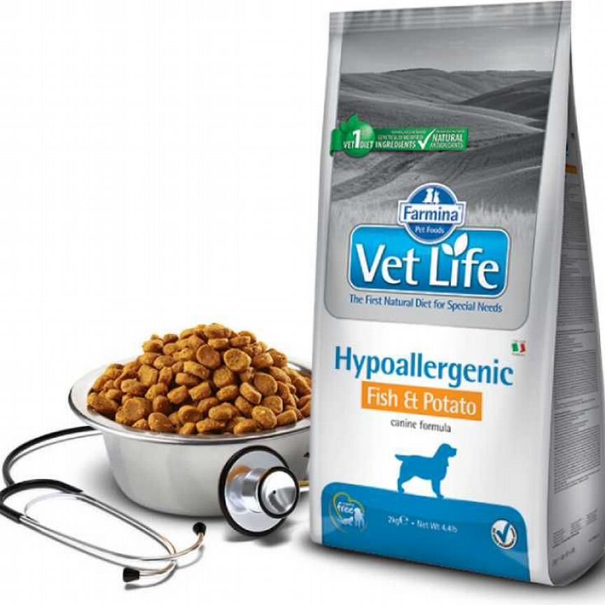 Сухой корм farmina Vet Life Hypoallergenic для взрослых собак всех пород при пищевой аллергии c рыбо