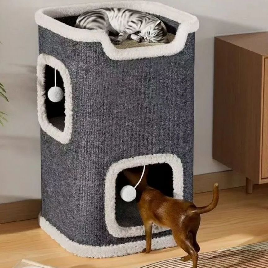 Двухэтажный домик для кошки с когтеточкой