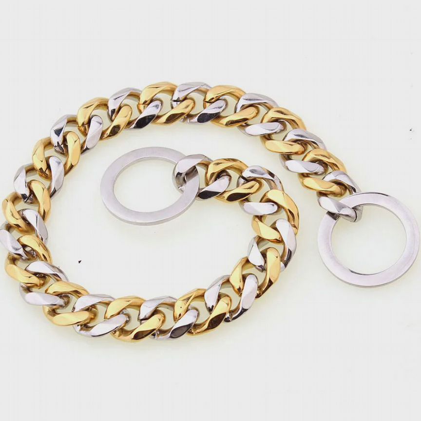 Кубинский ошейник для собак из нержавеющей стали 24inch (61cm) -15MM, Gold x Silver