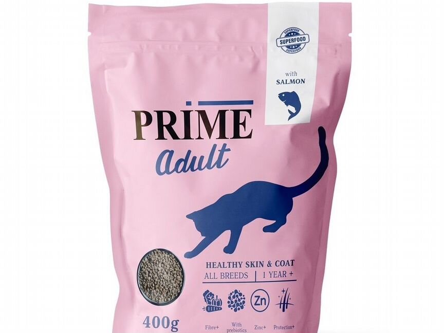 Prime сухой корм для кошек с лососем с 12 мес., зд