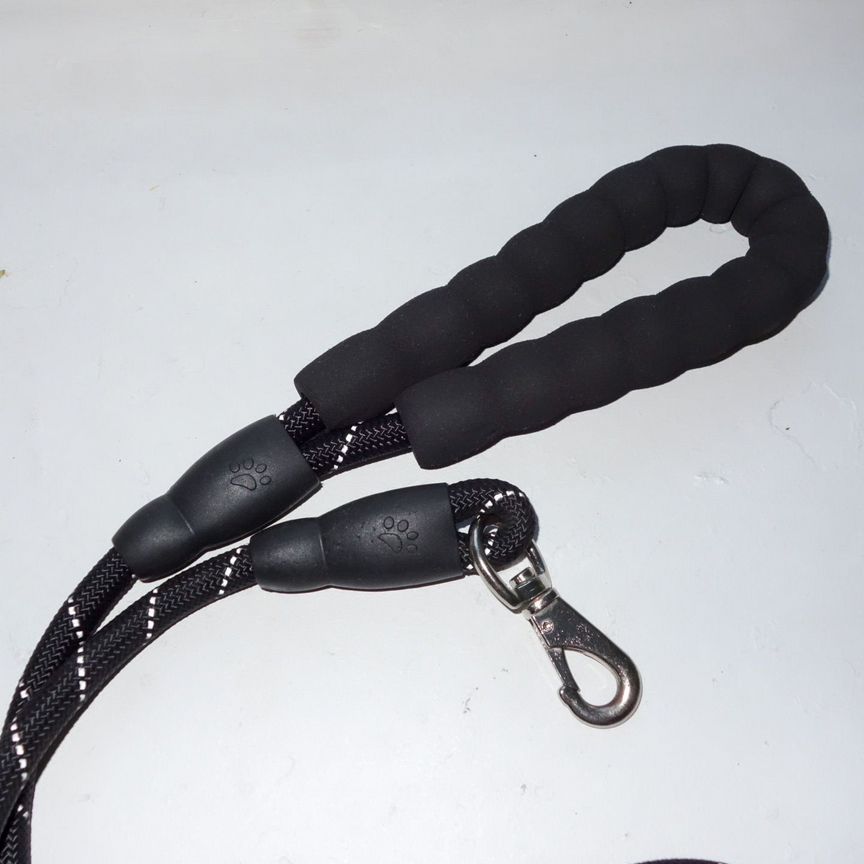 Поводок 1,4 м, кожаный ошейник wau dog 45 см