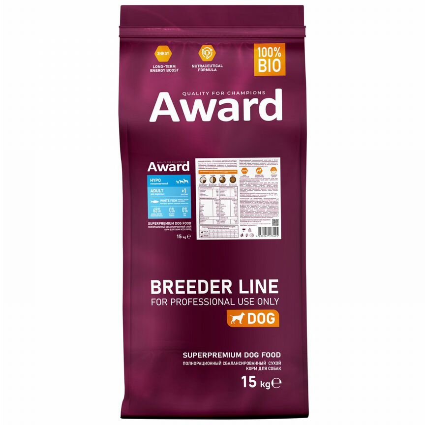 Корм для собак Award 15 кг рыба