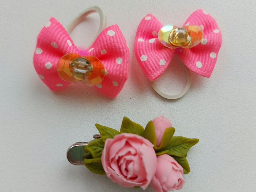 Заколка и резинки с бантиками для йорка