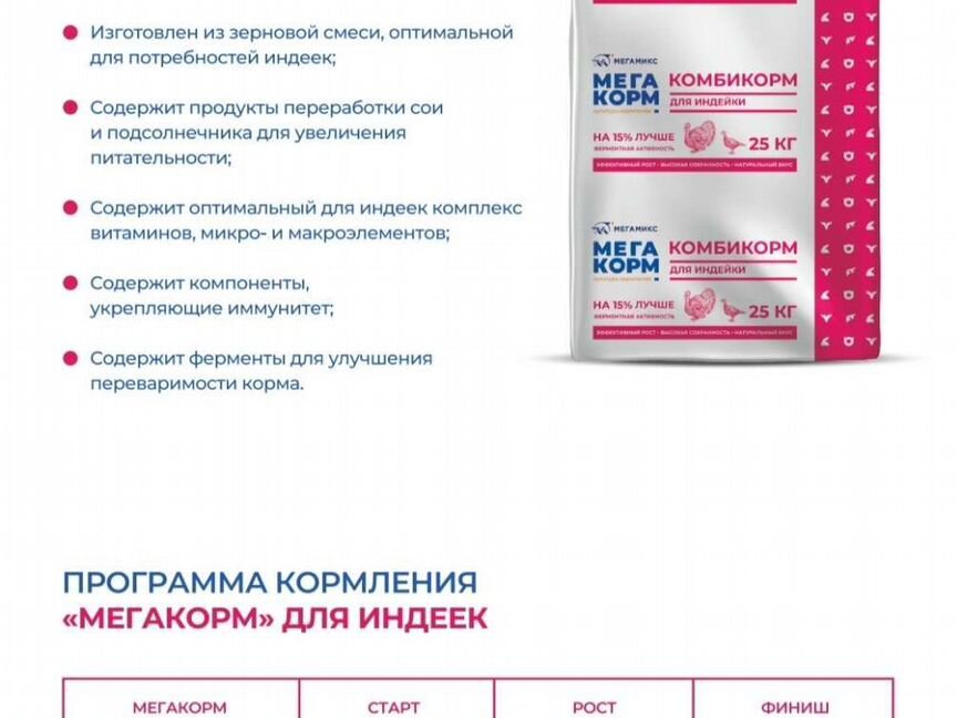 Мегакорм комбикорм старт для индеек 0-6 недель