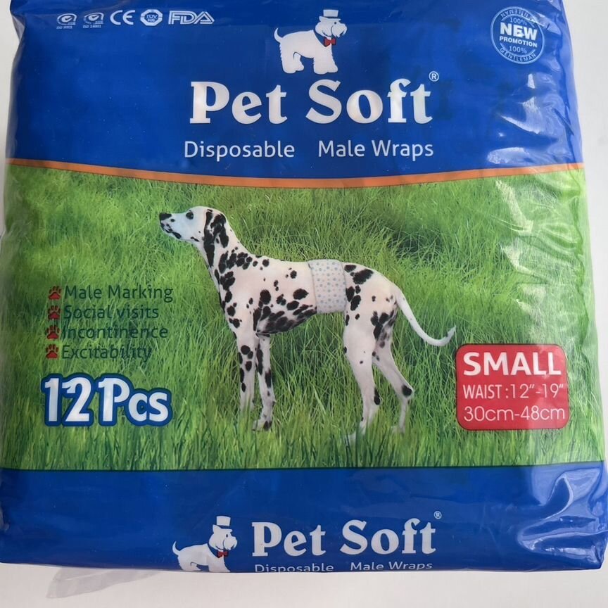 Подгузники для собак кобелей Pet Soft S - 34 шт