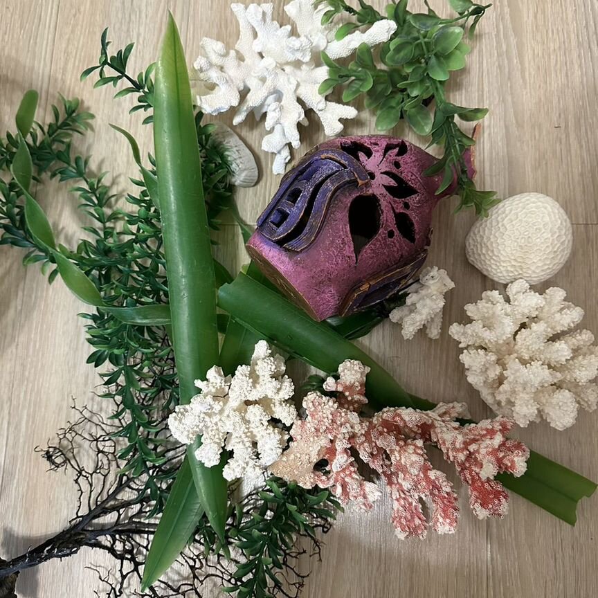 Декор для аквариума кораллы, водоросли, ваза