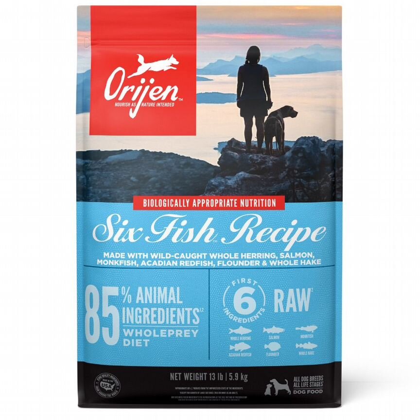 Orijen Six Fish для собак из 6 видов рыб 11.4кг