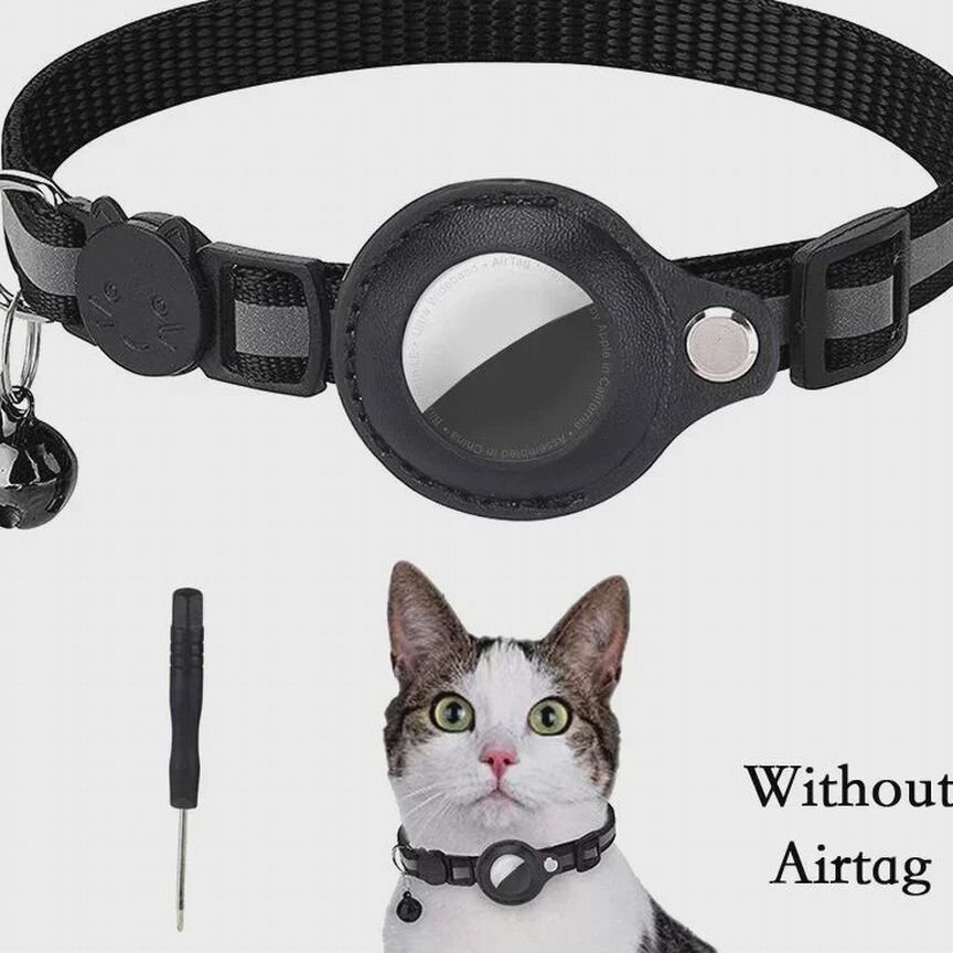 Светоотражающий ошейник для кошек с креплением для Airtag, черный