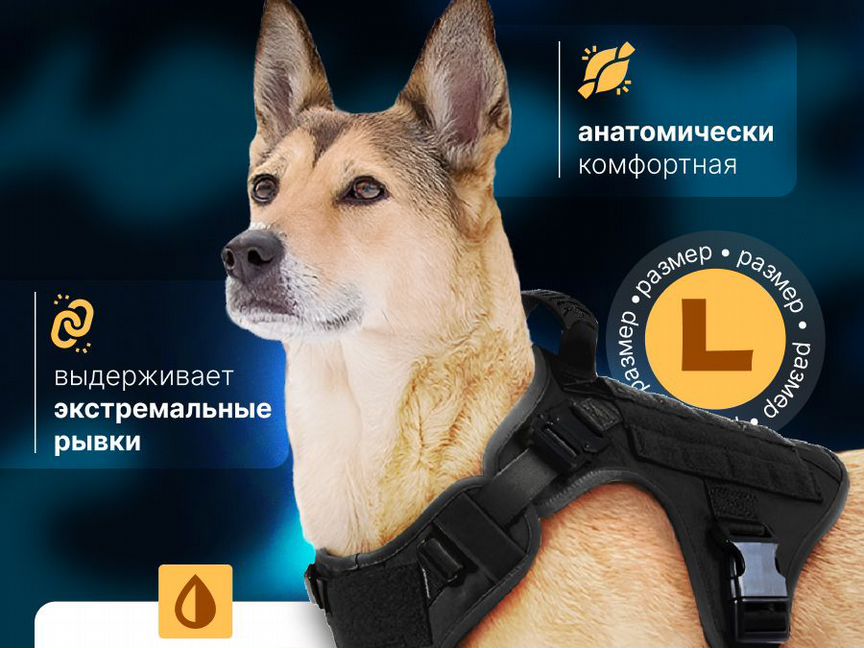 Шлейка для собак усиленная тактическая для крупных