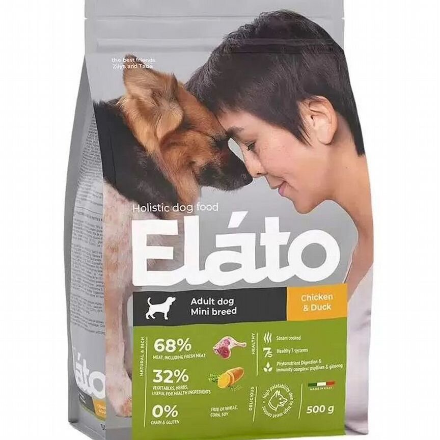Сухой корм Elato Holistic для взрослых собак мелких пород с курицей и уткой - 0,5 кг