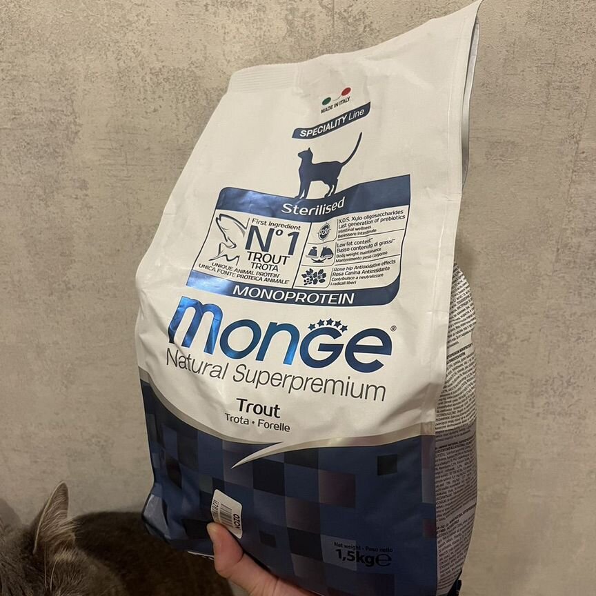 Корм для кошек monge monoprotein sterilised trout