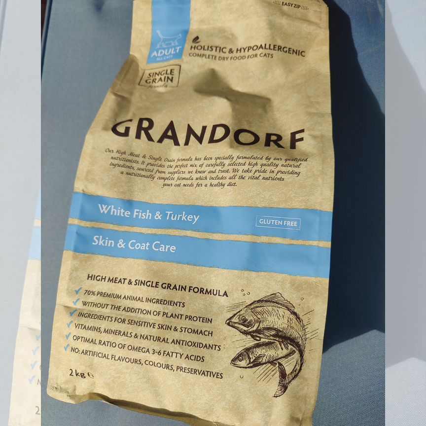 Корм для кошек grandorf 2кг белая рыба