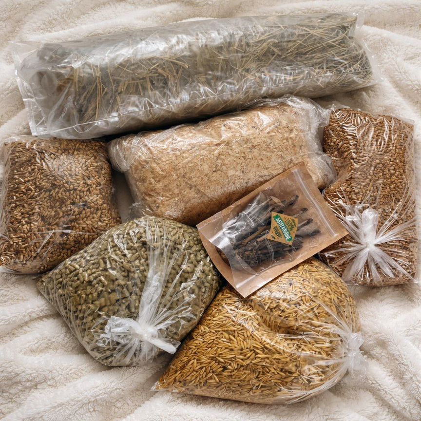 Всё для кролика (сено, корм, зерно, наполнитель)