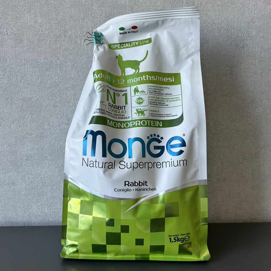 Корм для кошек Monge Monoprotein кролик 1,5кг