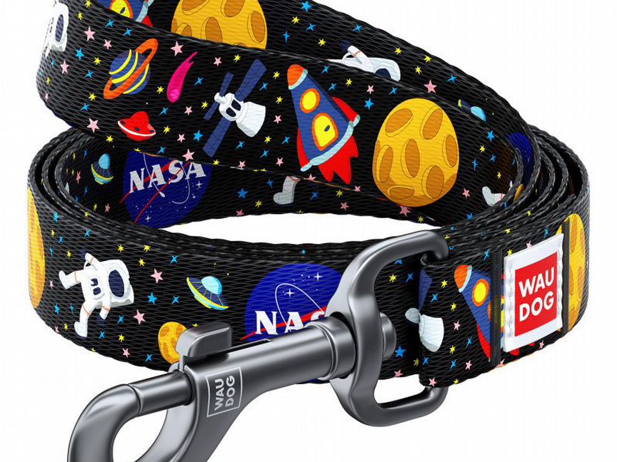 Поводок waudog Nylon c рисунком nasa(ширина 15мм д