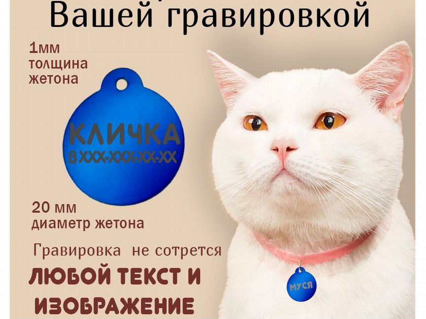 Адресник для животных круглый (металл), синий