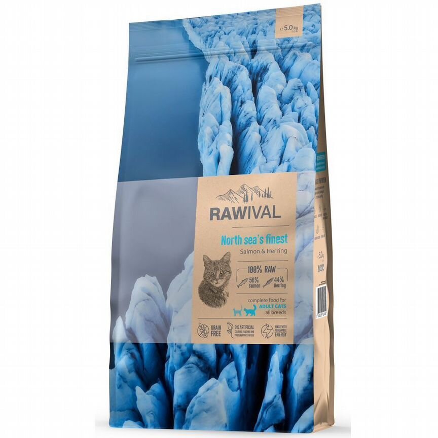 Сухой корм rawival для кошек с лососем и сельдью - 5 кг