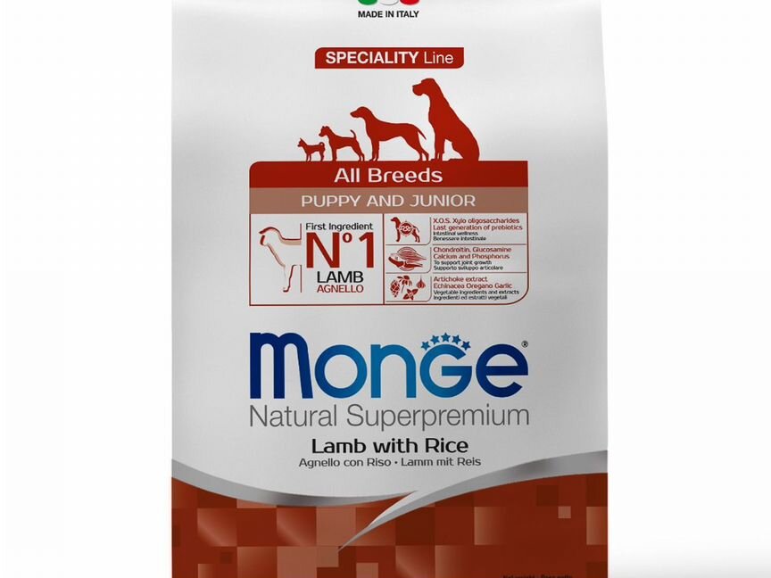 Корм для щен Monge Puppy&Junior с ягненком 12 кг