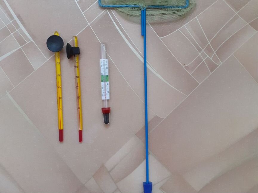 Аквариумный сачок и термометры