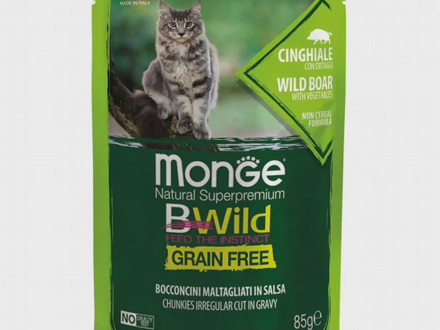 Влажный корм Monge для стер.кошек,дикий кабан и ов