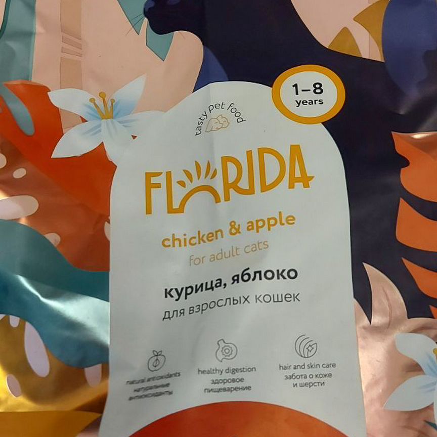 Florida 4кг,корм для кошек,курица/яблокок