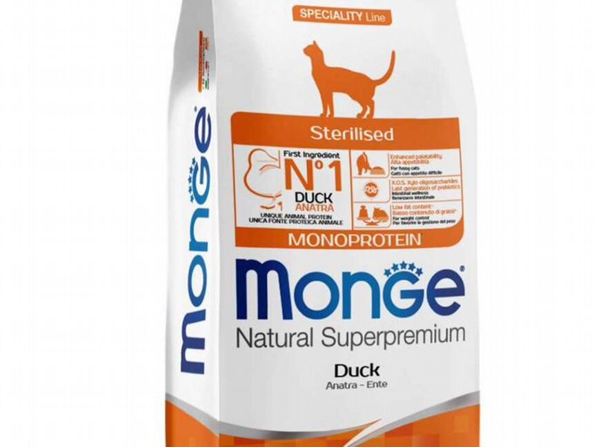 Monge Sterilised для взрослых кошек 10 кг утка
