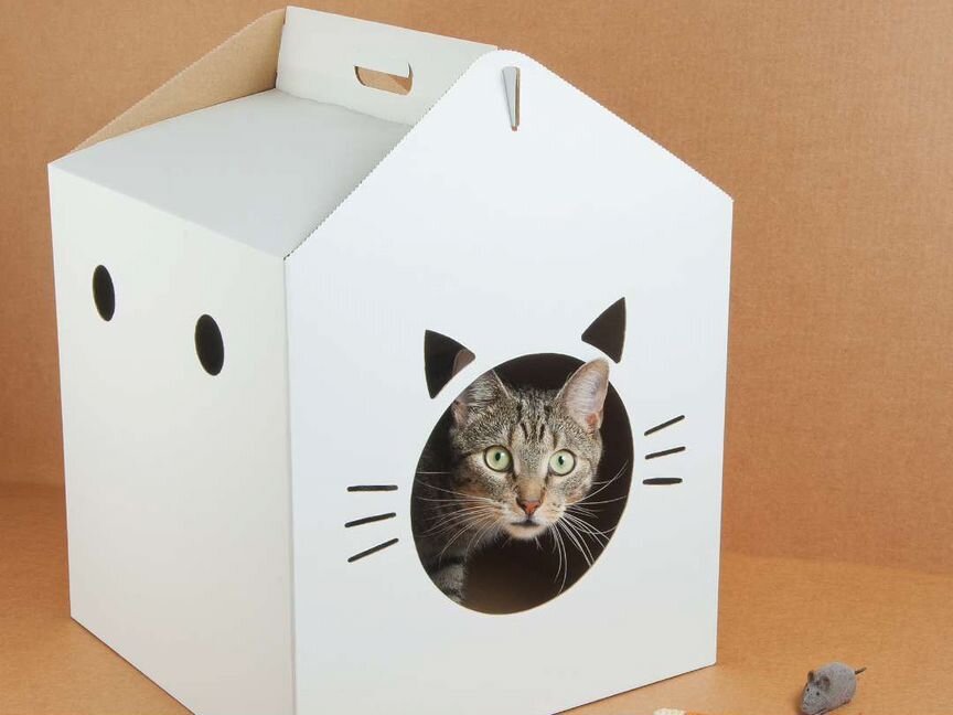 Домик для кошки, картонный дом для кота, белый