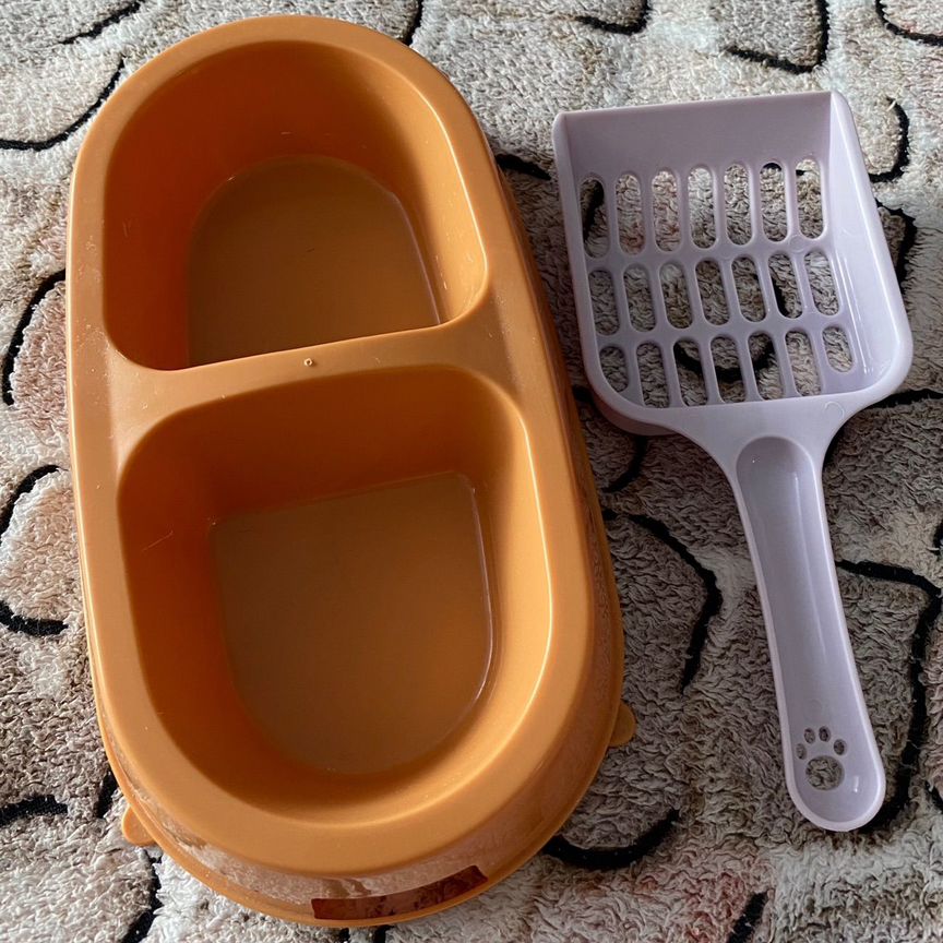Миска двойная для кошки, лопатка для лотка