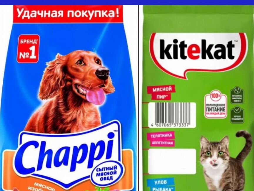 Корм для собак и кошек chappi kitekat whiskas